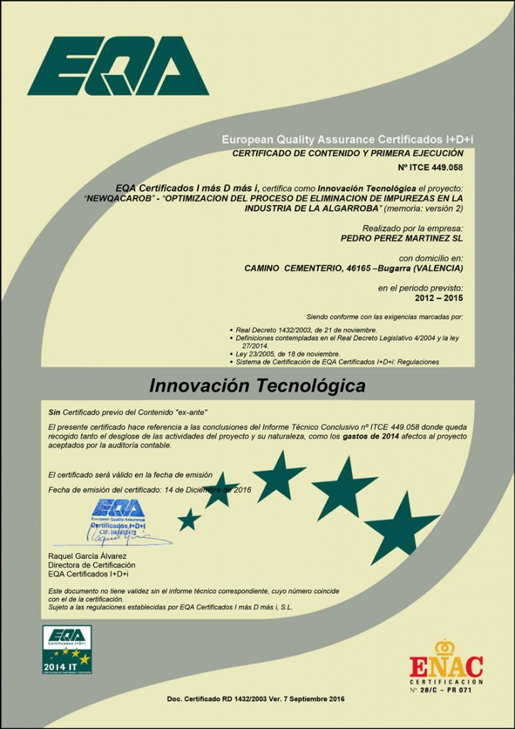 EQA European Quality Assurance certifies our impurity removal project ...